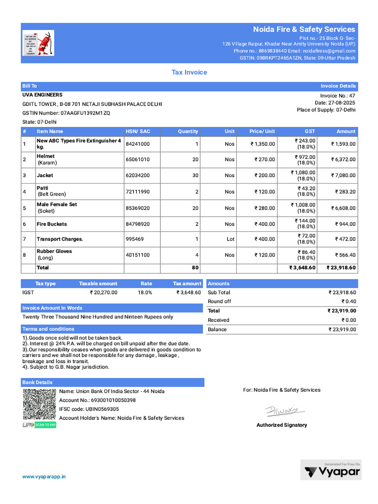 Noida Fire Safety Invoice #47 | PDF | Taxation | Government Finances