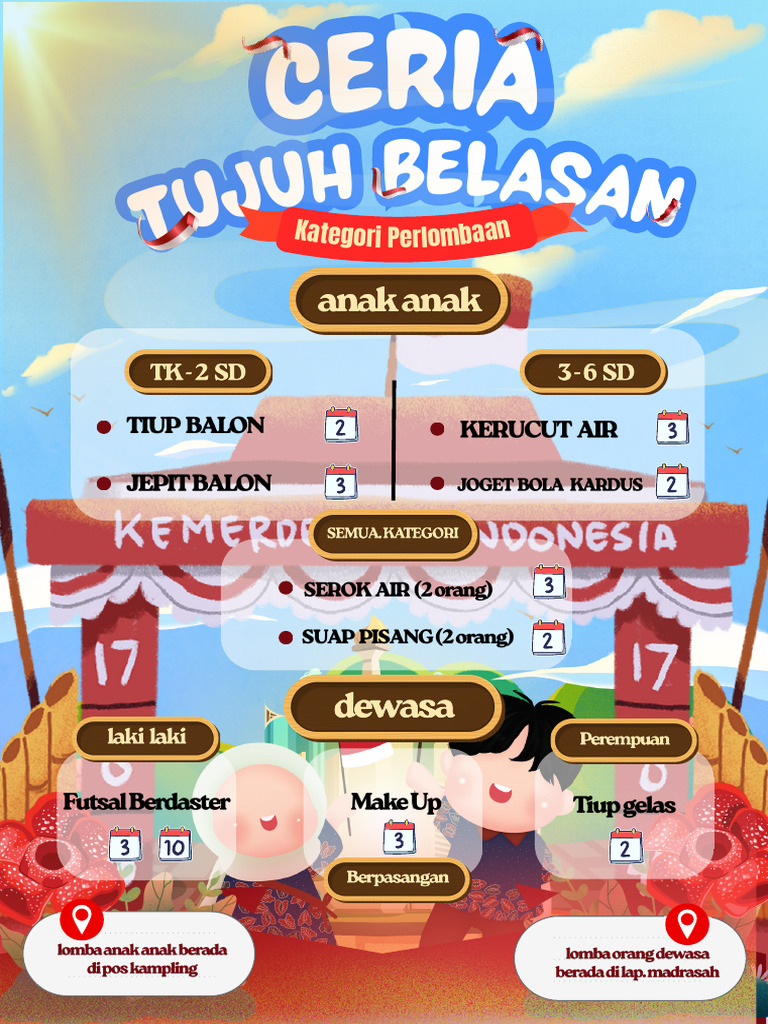 Merah Dan Putih Ilustrasi Ceria Poster Lomba 17 Agustus A4 Dokumen ...