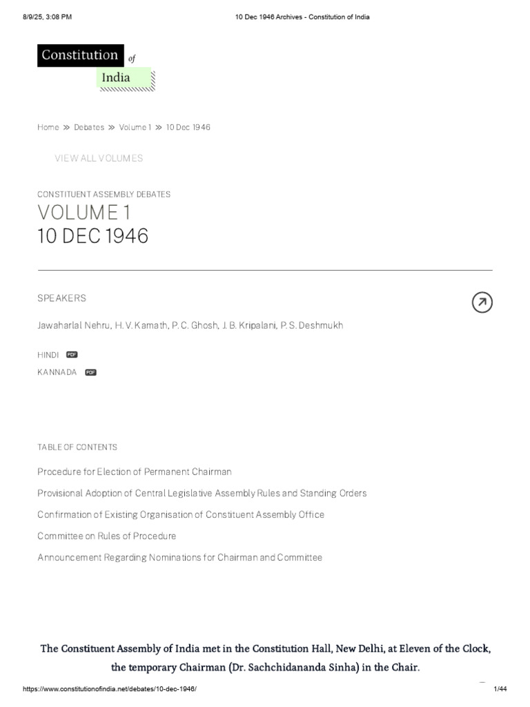 10 Dec 1946 Volume 1 Constitution Assembly Debates | PDF | Jawaharlal ...