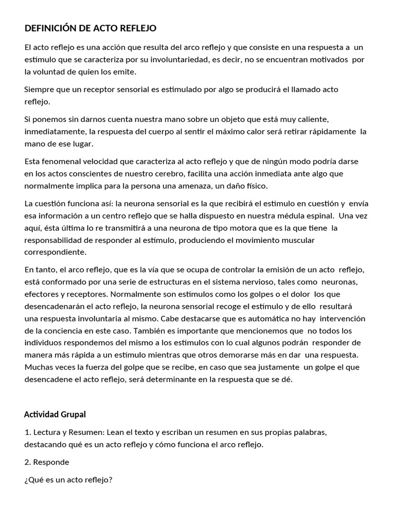 Definición de Acto Reflejo | PDF | Sistema nervioso | Sicología