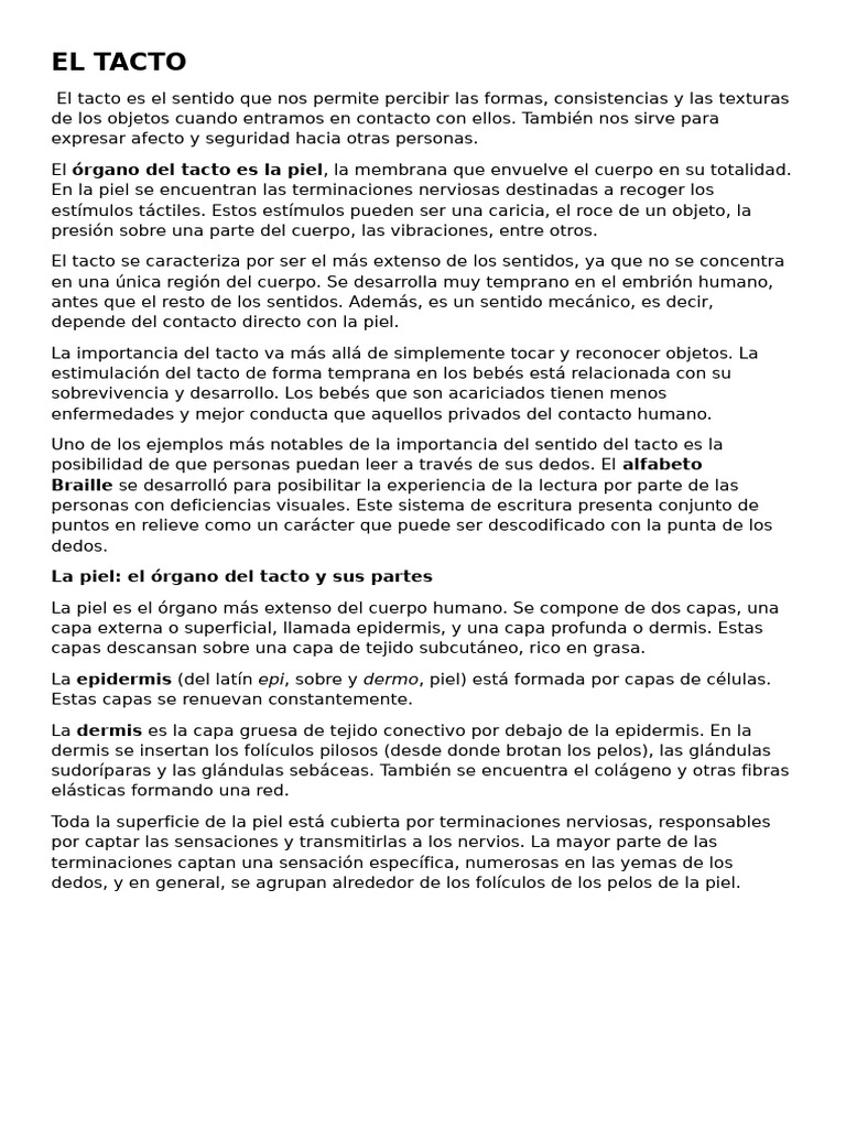 Importancia y Función del Tacto | PDF | Piel | Sentidos