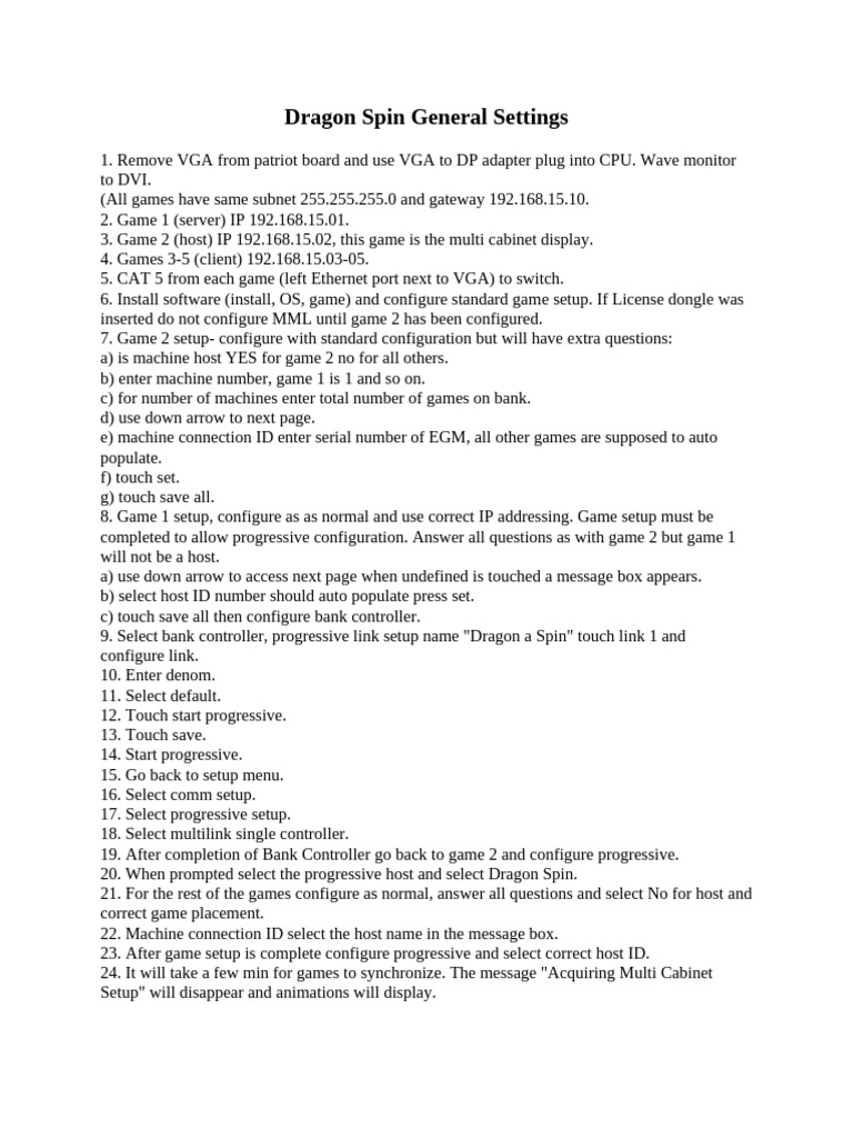 Dragon Spin Settings | PDF