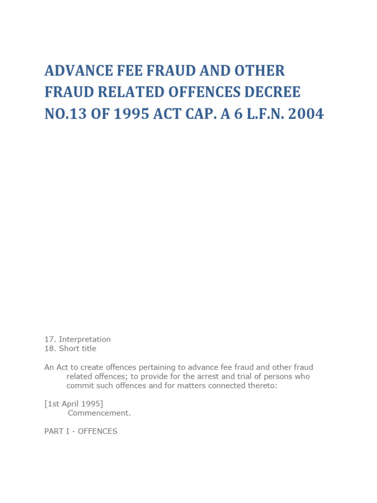 Nigeria's Advance Fee Fraud Act 2006 | PDF | Bail | Fraud