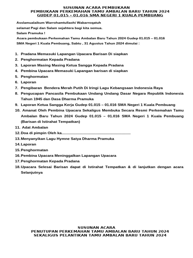 Susunan Acara Pembukaan | PDF