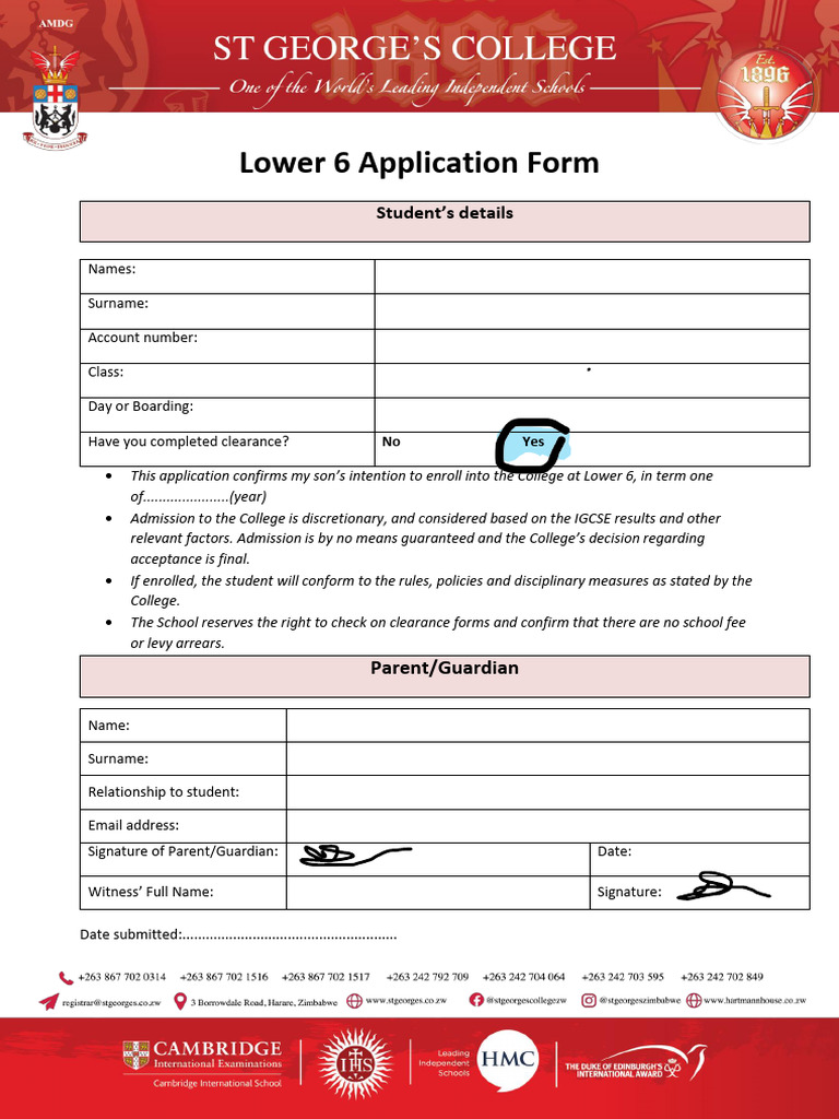Lower 6 Application Form | PDF