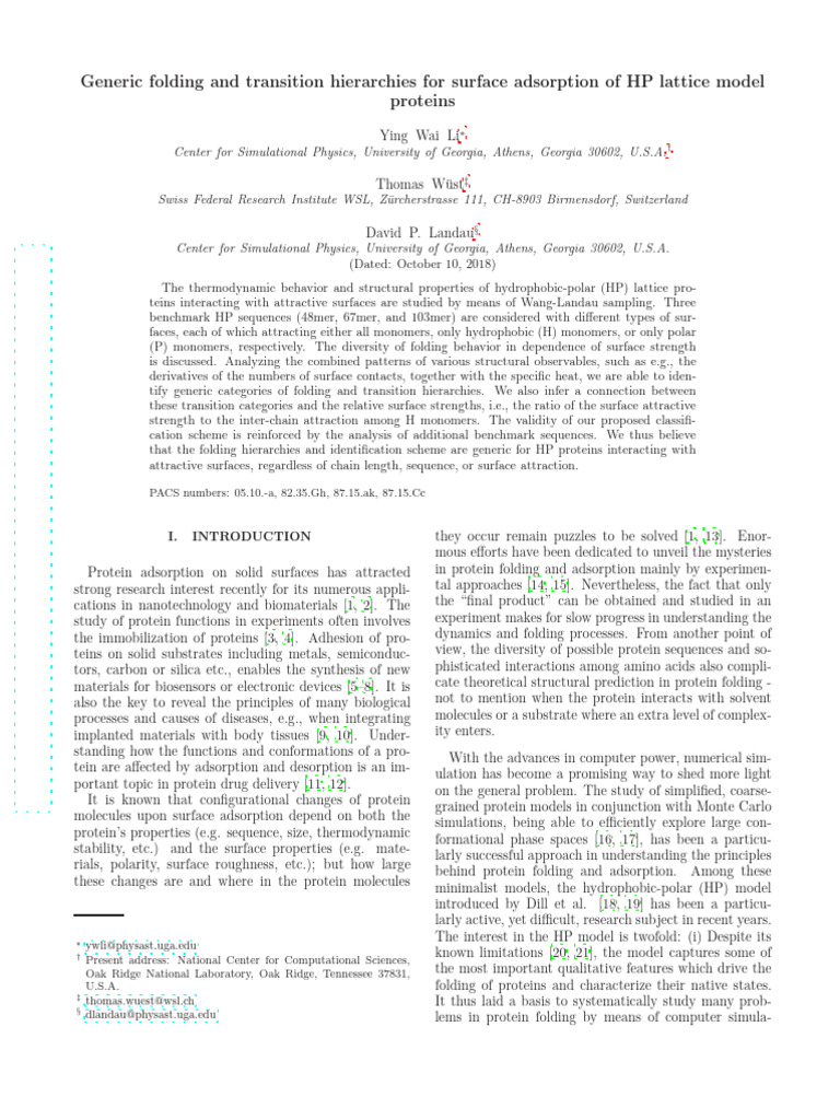 Generic Folding and Transition Hierarchies For Surface Adsorption of HP ...