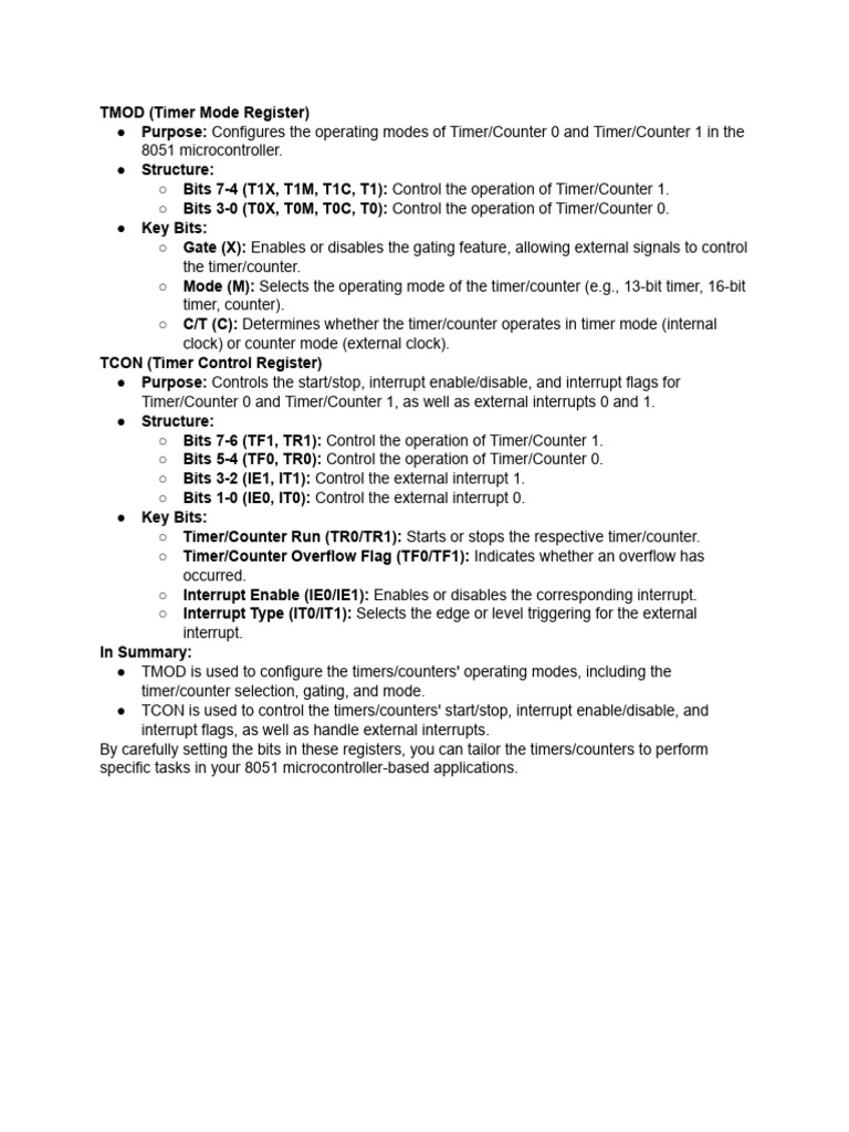 TMOD and TCON Registers in 8051 | PDF