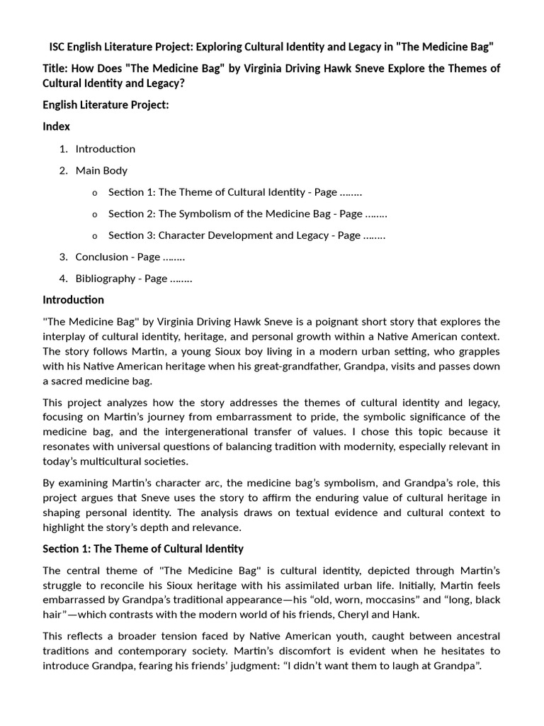 Cultural Identity in "The Medicine Bag" | PDF | Narrative | Native ...