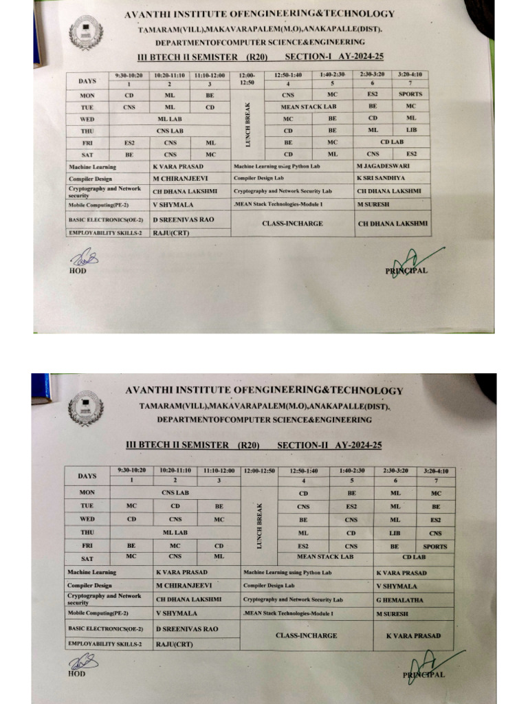 3-2 CSE Timetable 2024-25 | PDF