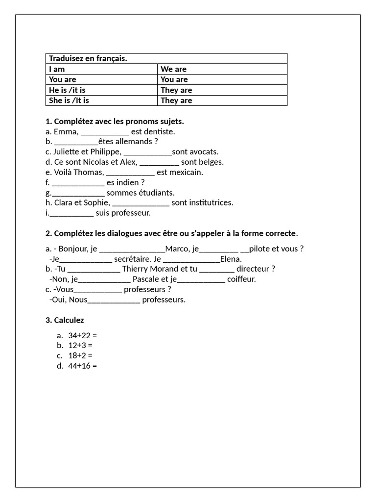 Exercices sur les pronoms sujets | PDF