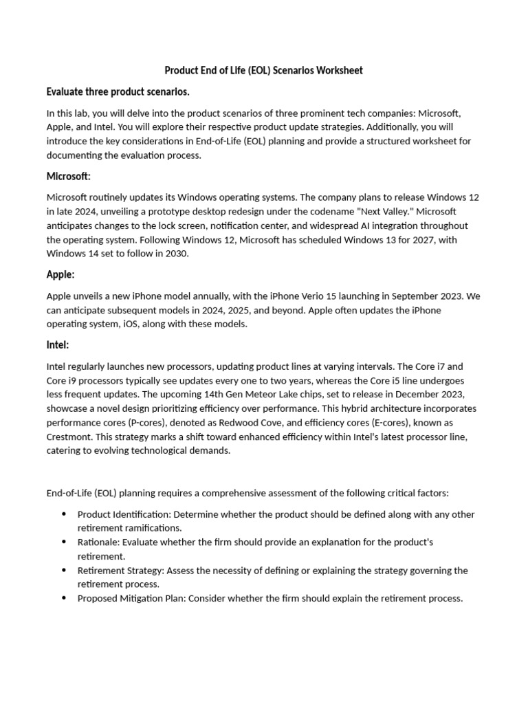 EOL Planning Worksheet for Tech Products | PDF | Computer Architecture ...