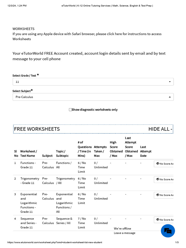 eTutorWorld Worksheets Access Guide | PDF | Function (Mathematics ...