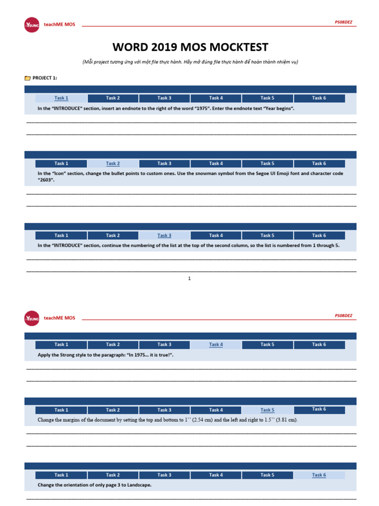 Word 2019 MOS Mock Test Guide | PDF | Paragraph | Software