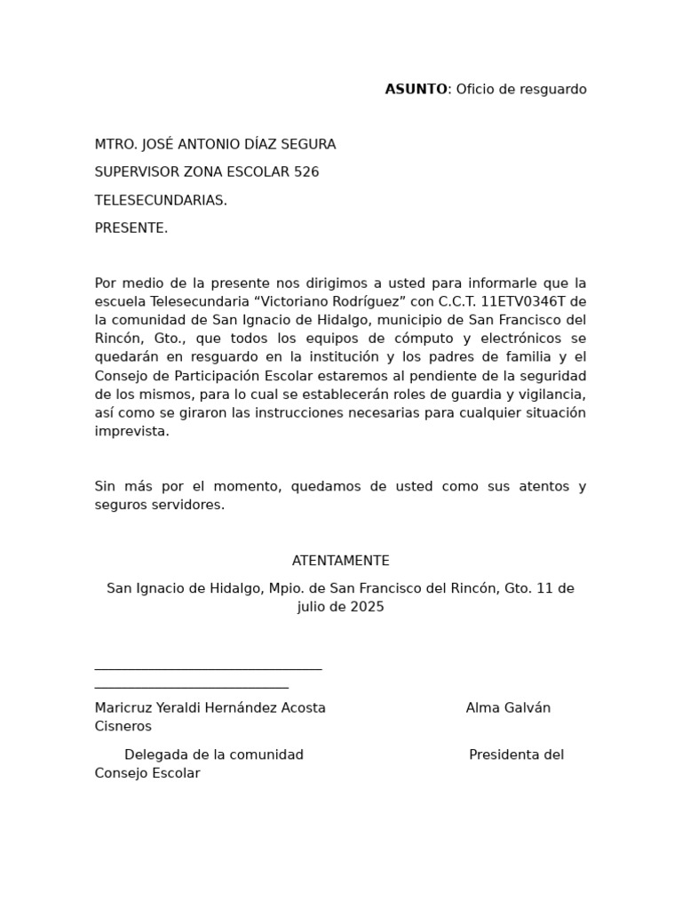 Resguardo de Equipos en Telesecundaria | PDF