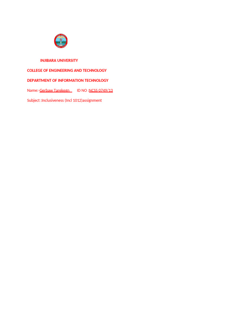 Inclusiveness Assignment - IT Department | PDF