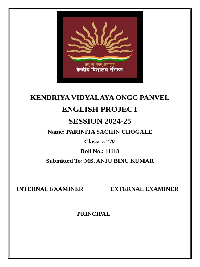 Kendriya Vidhyalaya Ongc Panvel English -Xi Project (1) | PDF | Adolescence | Value (Ethics)