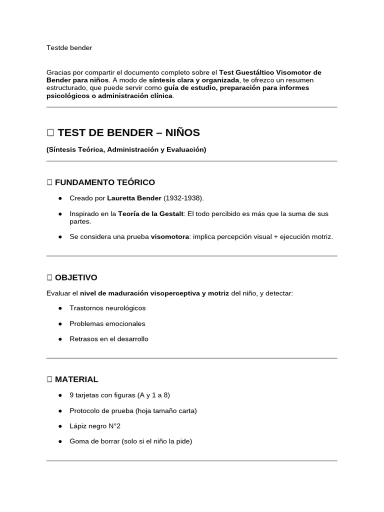 Test de Bender para Niños: Guía Completa | PDF | Ciencias del ...