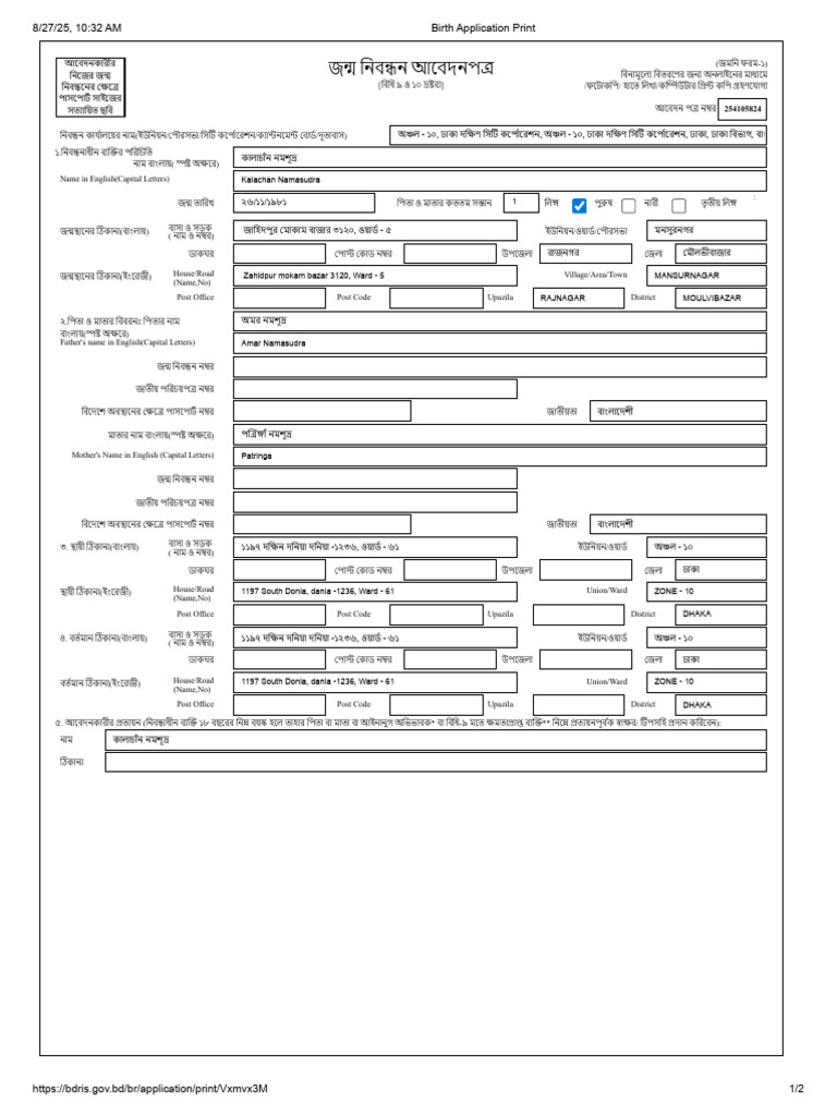 Birth Application Print | PDF