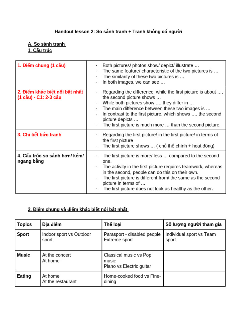 Handout Lesson 2 - So Sánh Tranh Và M R NG | PDF