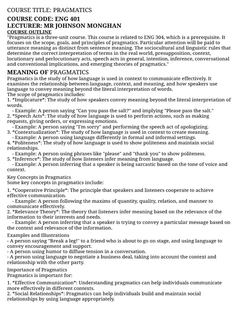 Pragmatics | PDF | Semantics | Communication