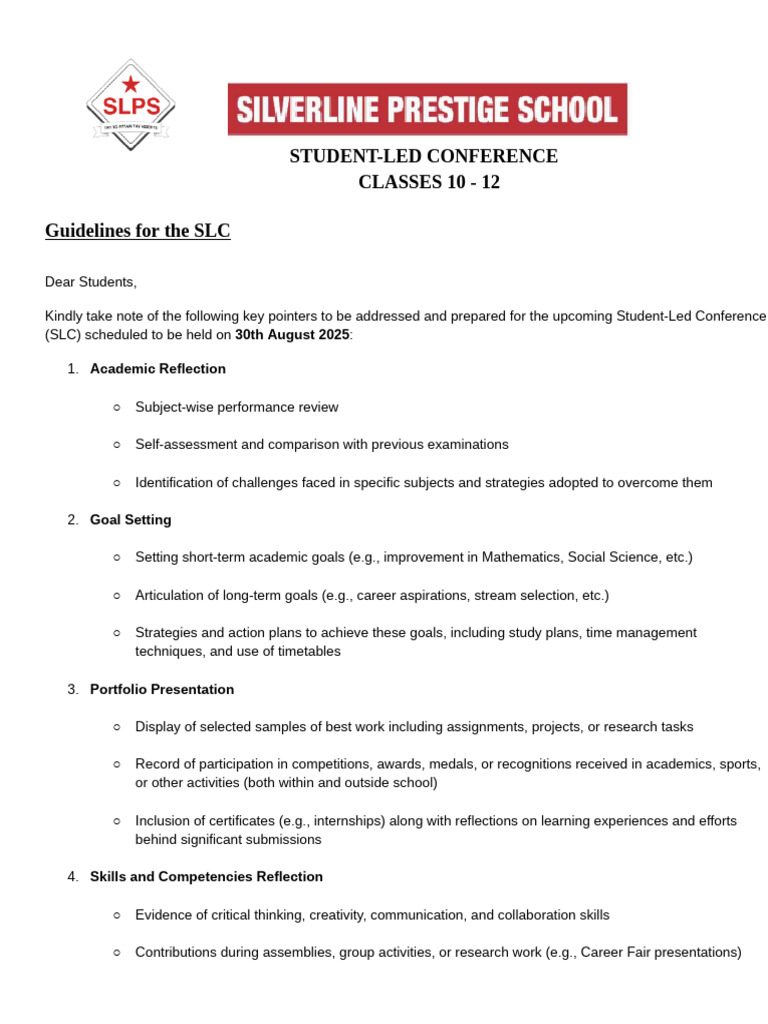 Student-Led Conference Guidelines 2025 | PDF