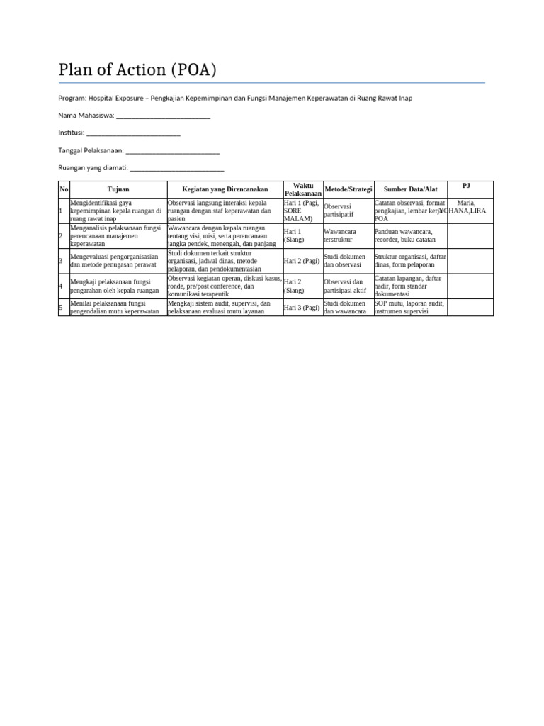 Cara Mengisi Plan of Action | PDF