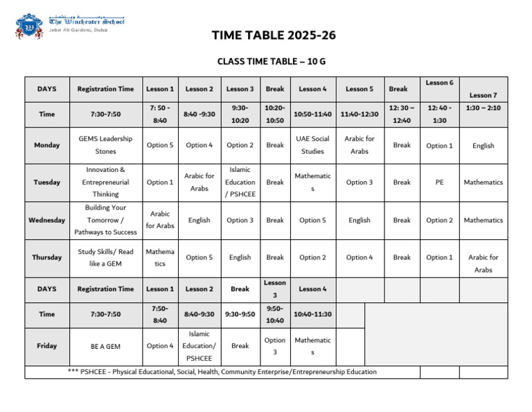 Time Table 2025 10 G | PDF