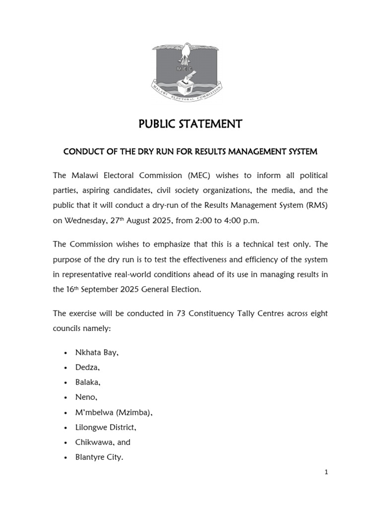 Statement On Dry Run | PDF | Malawi