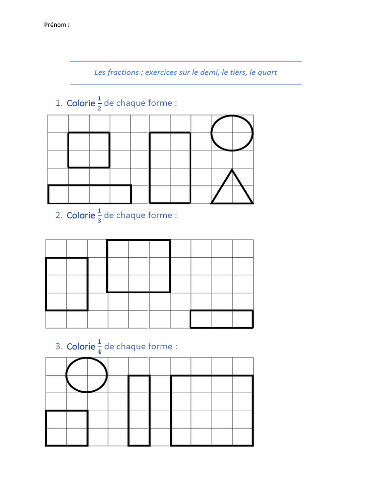 Exercices sur les fractions CE2 | PDF