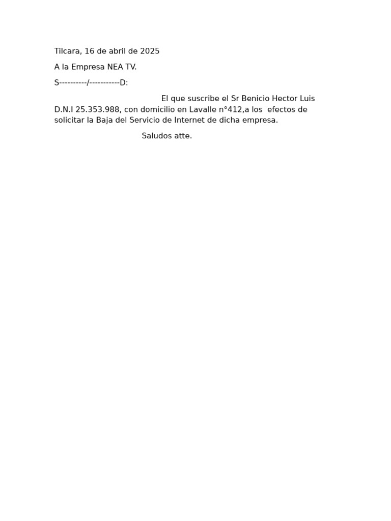 Nota de Baja de Internet | PDF