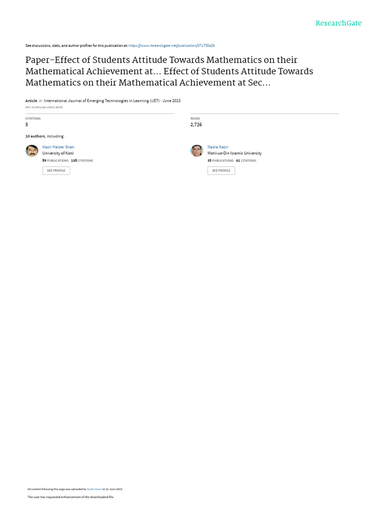 Student Attitudes Impact Math Achievement | PDF | Attitude (Psychology ...