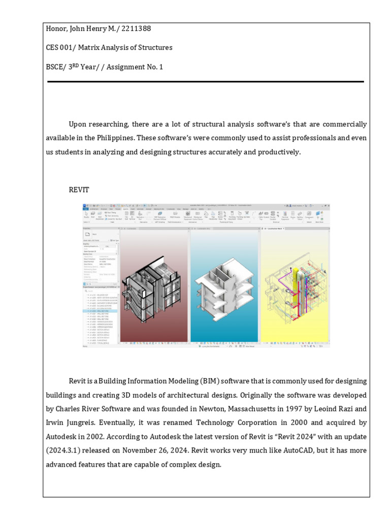 Assignment 1.1 Introduction To Structural Matrix Analysis - Honor, John Henry M. | PDF ...