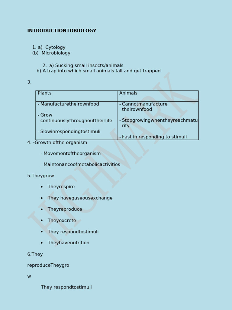 Introduction To Biology A | PDF