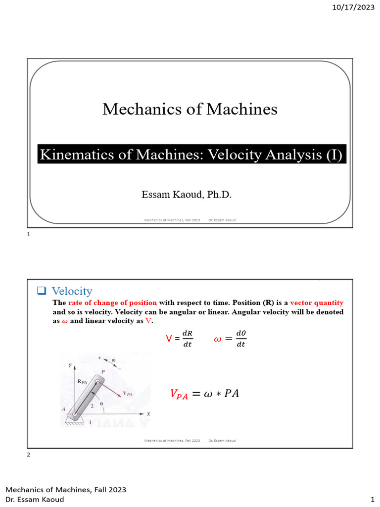 Velocity Analysis in Machine Mechanics | PDF | Velocity | Machines