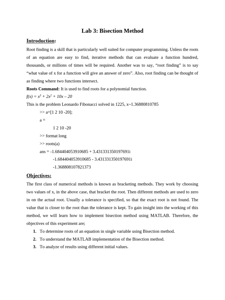 LAB 34 Master Solution Manual - Bisection Method | PDF | Mathematical ...