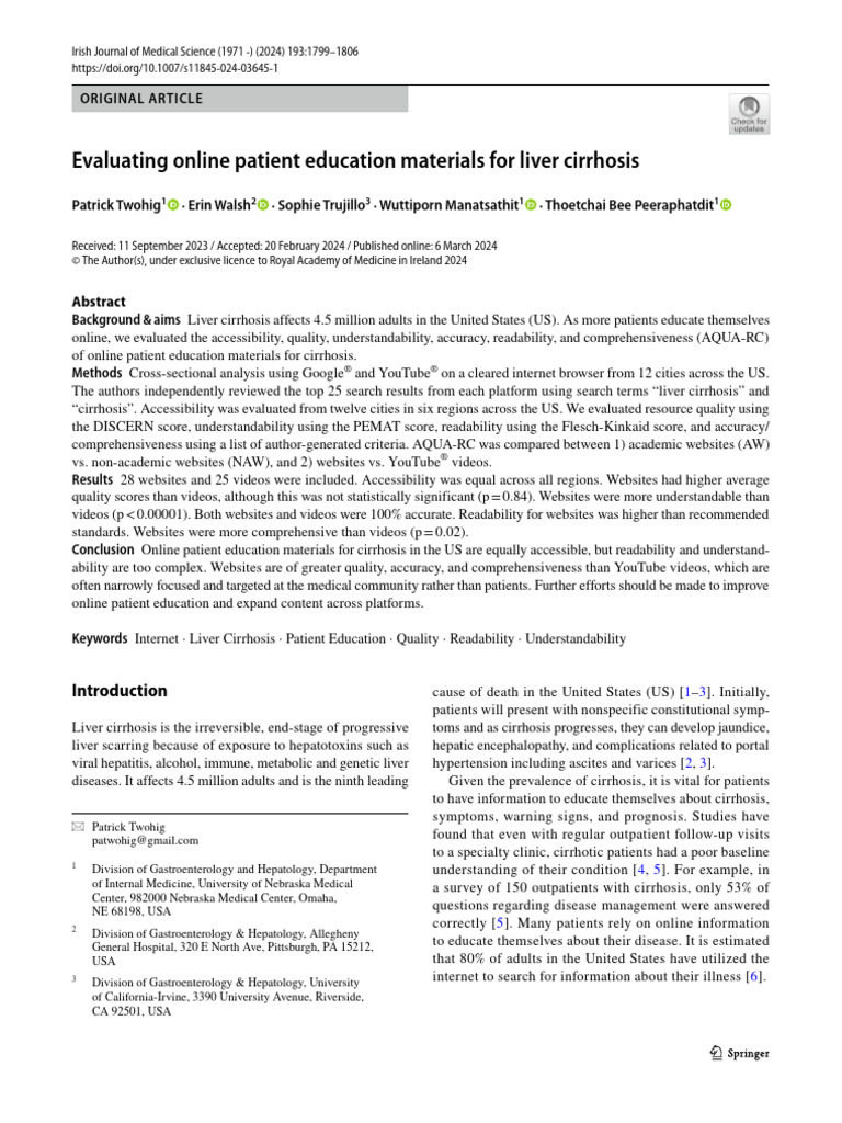 Evaluating Online Patient Education Materials For Liver Cirrhosis | PDF ...