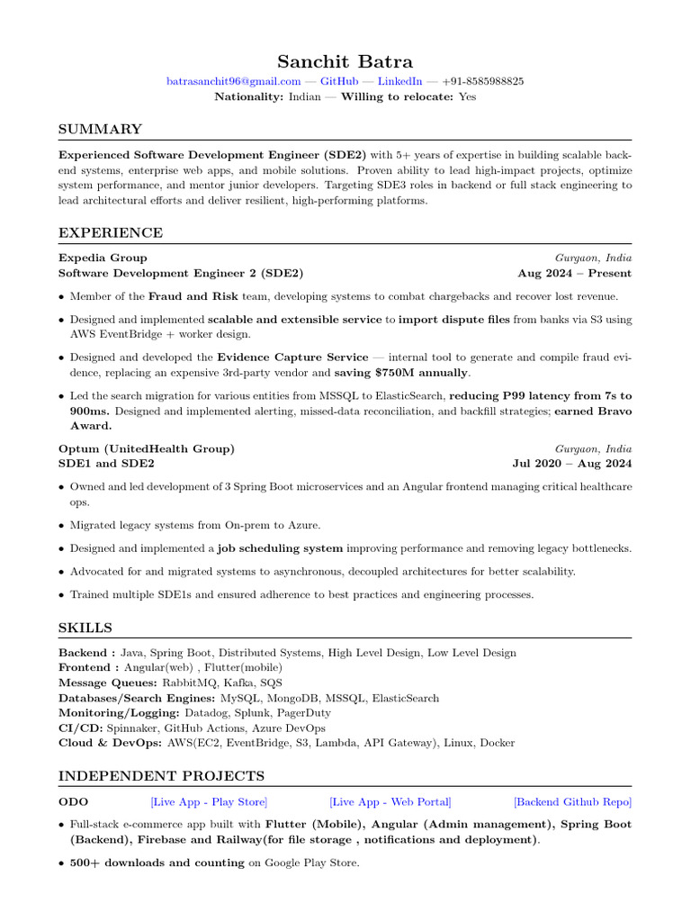 Software Engineer Resume: Sanchit Batra | PDF | Amazon Web Services ...