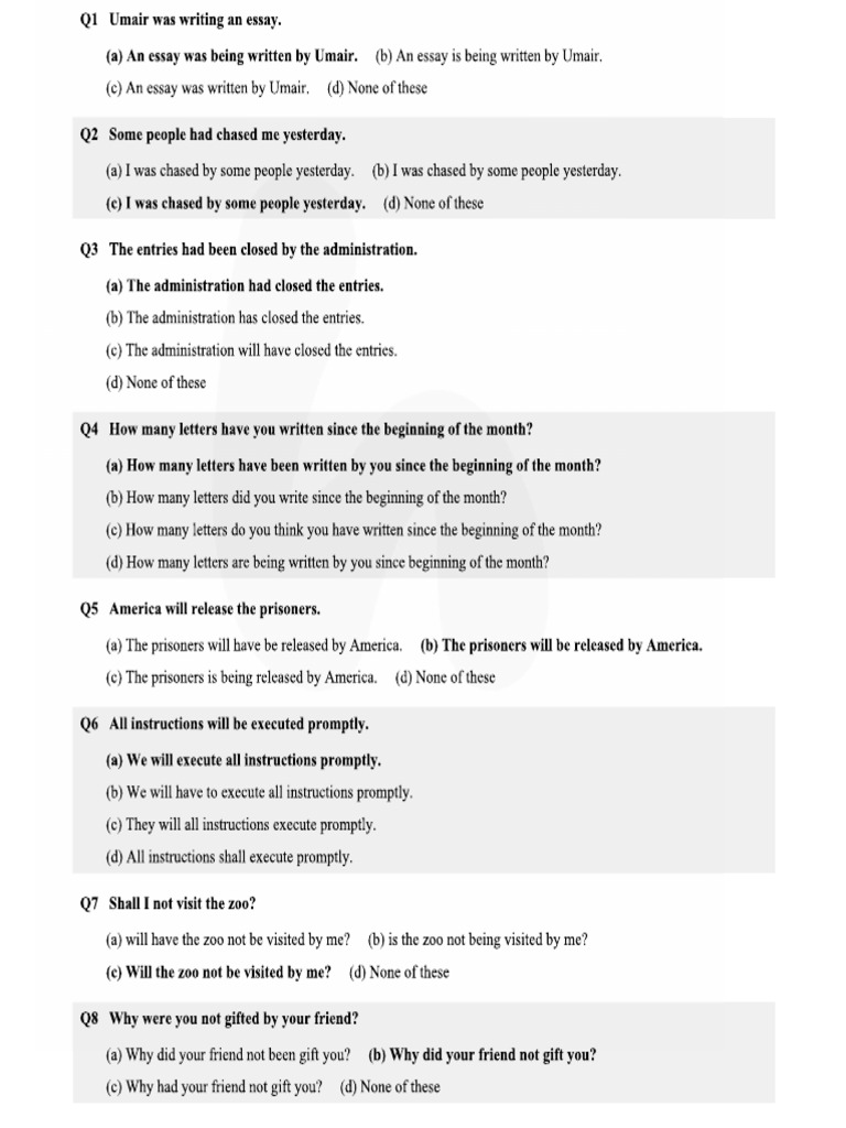 Passive Voice Mcqs | PDF