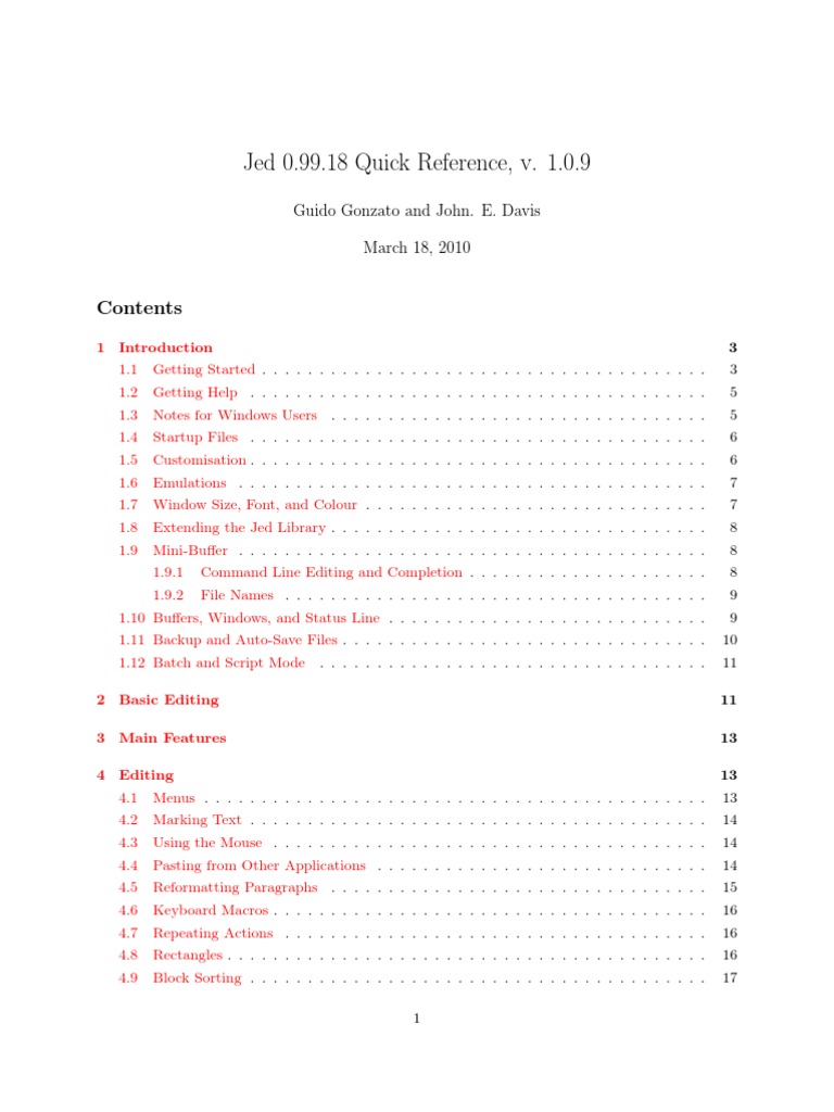 Jed Quickref | PDF | Command Line Interface | Keyboard Shortcut