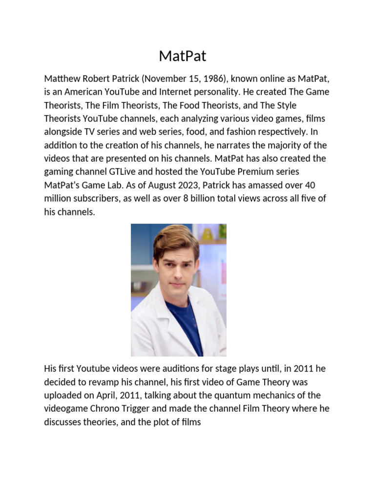 MatPat: YouTube Personality Overview | PDF