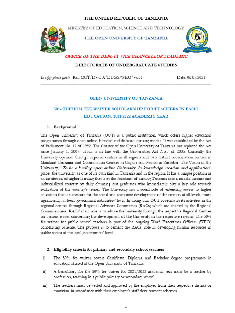 Percent Tuition Fee Waiver Scholarship 2021 2022 1 | PDF | Teachers | University