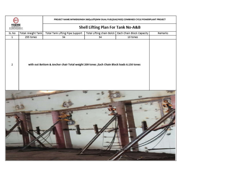 Mymensingh 360MW Tank Lifting Plan | PDF