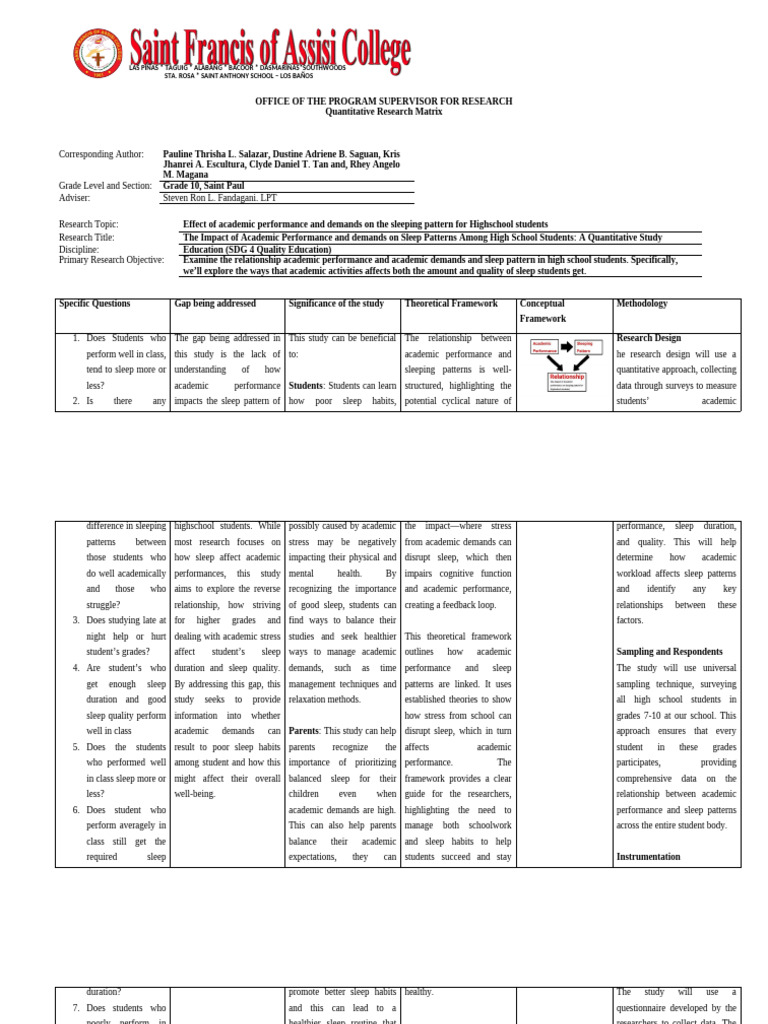 (Group 2) Quantitative-Research-Matrix | PDF | Survey Methodology | Data Analysis