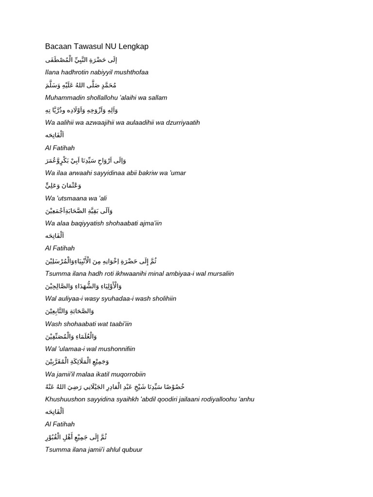 Bacaan Tawasul NU Lengkap | PDF | Languages Of Israel | Collation