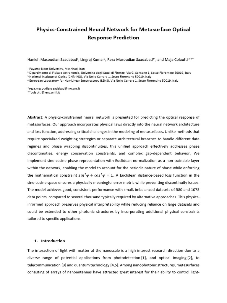 N_Physics-Constrained Neural Network for Metasurface Optical | PDF ...