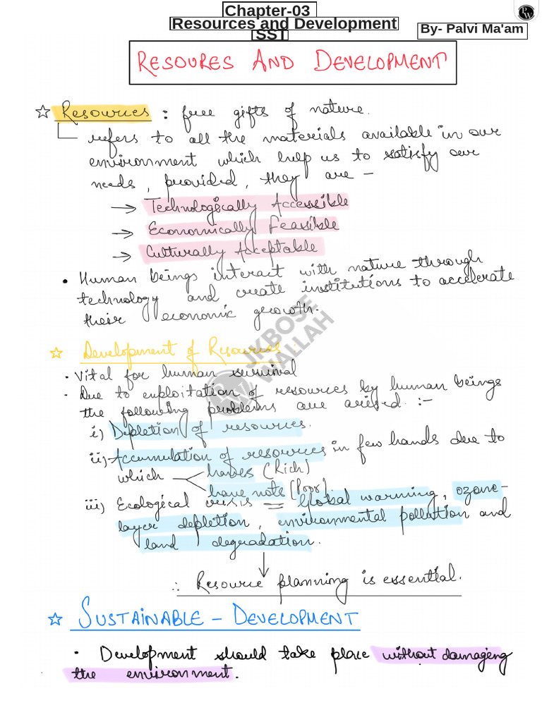 Resources and Development - Handwritten Notes | PDF
