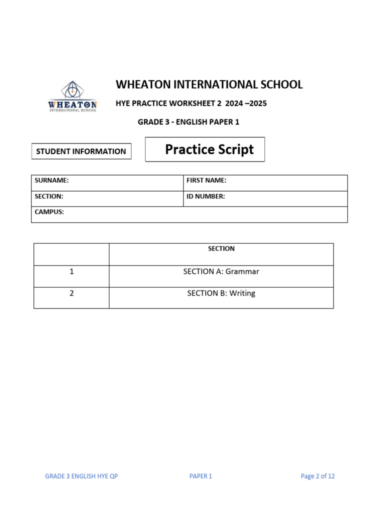 g3 Eng p1 Hye Practice Ws 2 | PDF | English Language | Syntax
