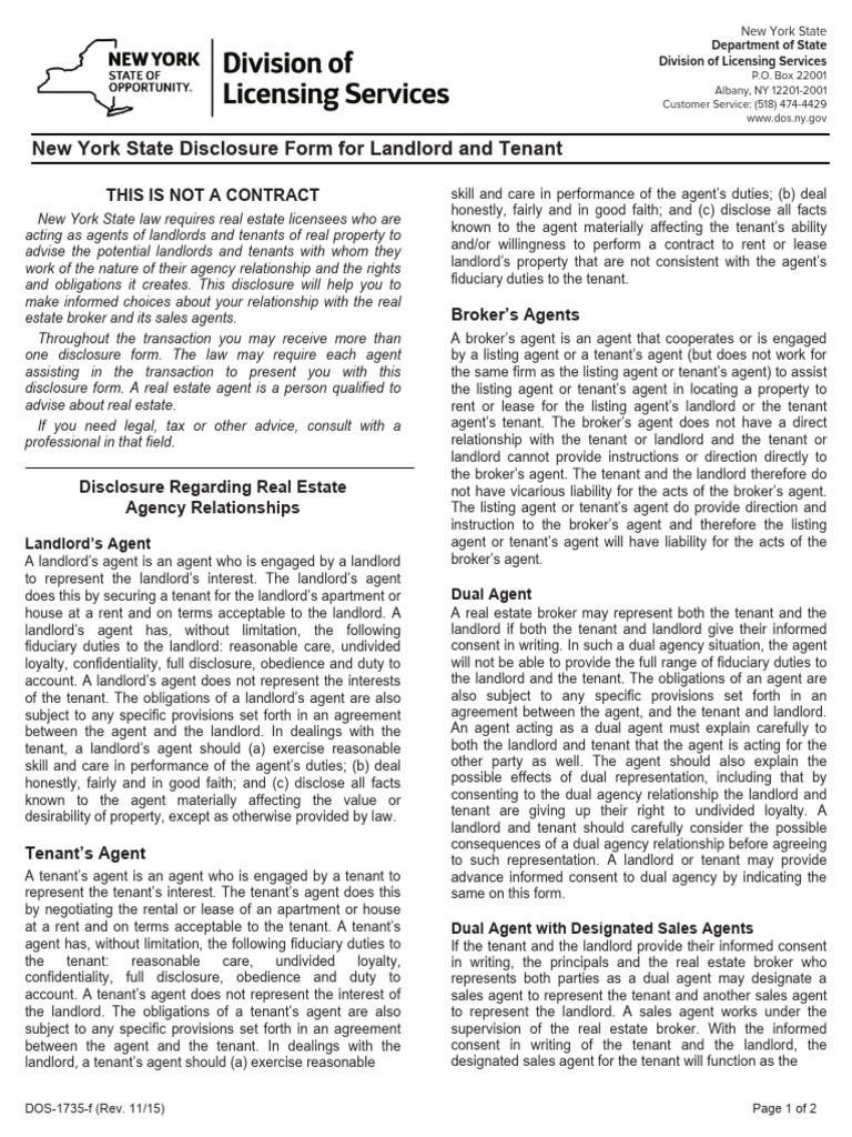 NYC Dual Agency Disclosure Form | PDF | Law Of Agency | Landlord