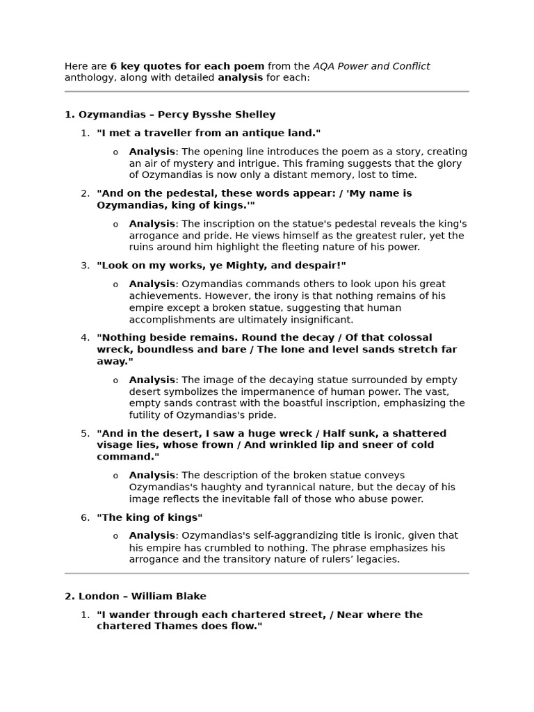 Key Quotes in Power and Conflict Poetry | PDF