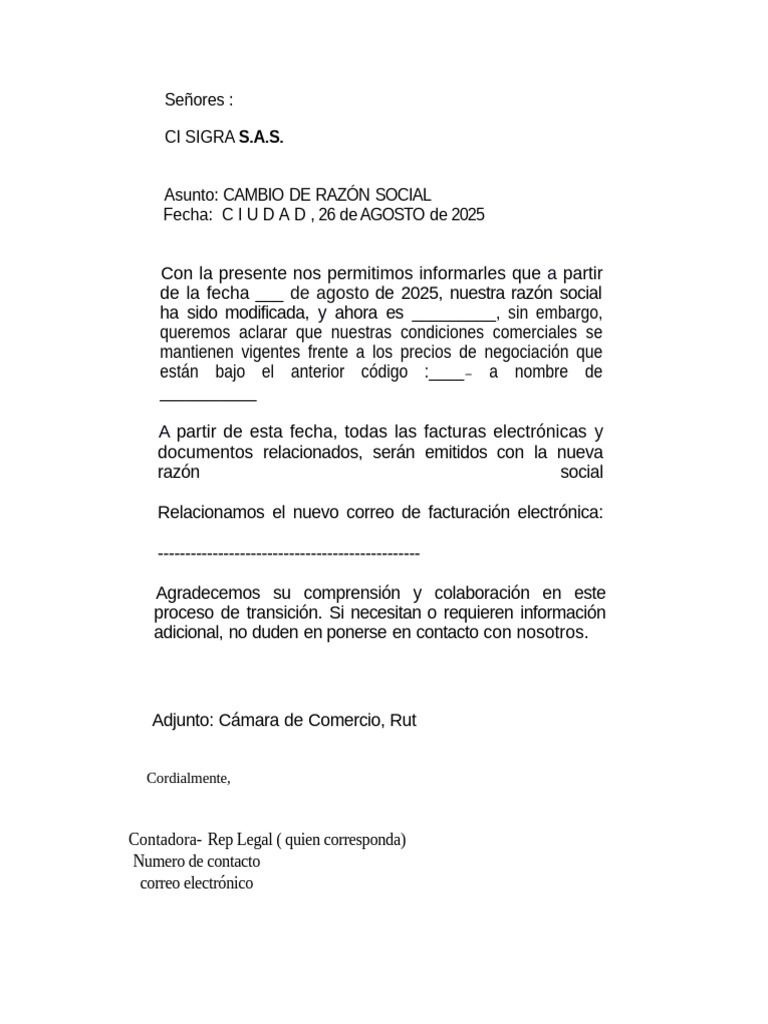 Carta de Cambio de Razón Social | PDF